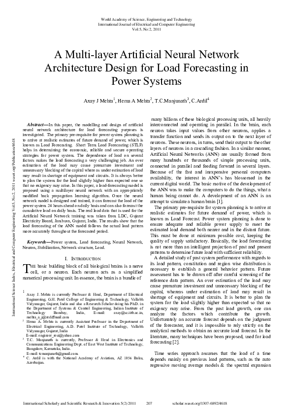 Pdf A Multi Layer Artificial Neural Network Architecture Design For