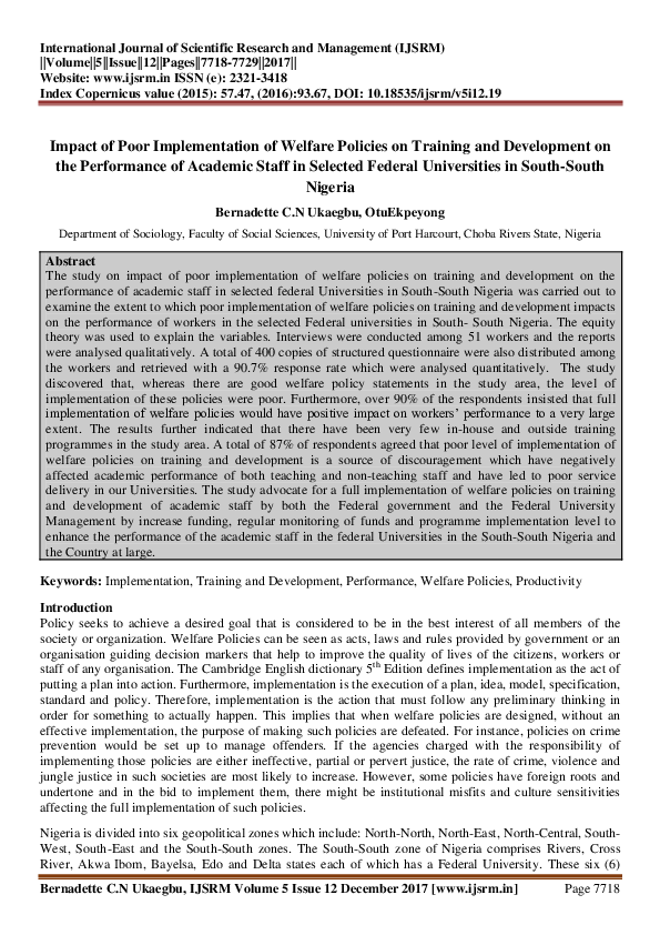 (PDF) Impact of Poor Implementation of Welfare Policies on Training and ...