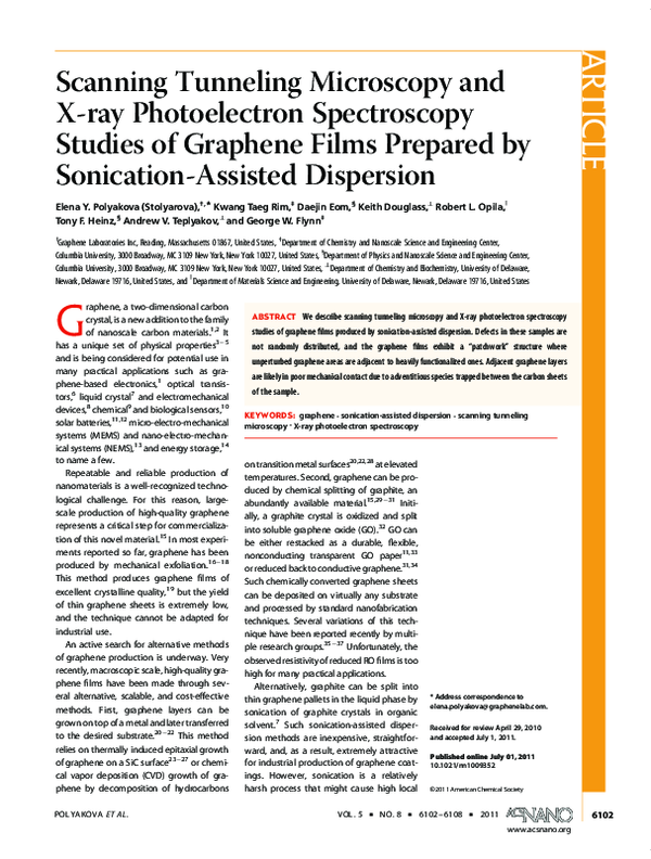 (PDF) Scanning Tunneling Microscopy and X-ray Photoelectron Spectroscopy Studies of Graphene ...