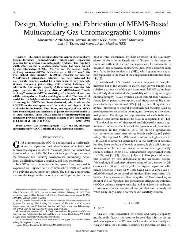 (PDF) Design, Modeling, and Fabrication of MEMS-Based Multicapillary Gas Chromatographic Columns