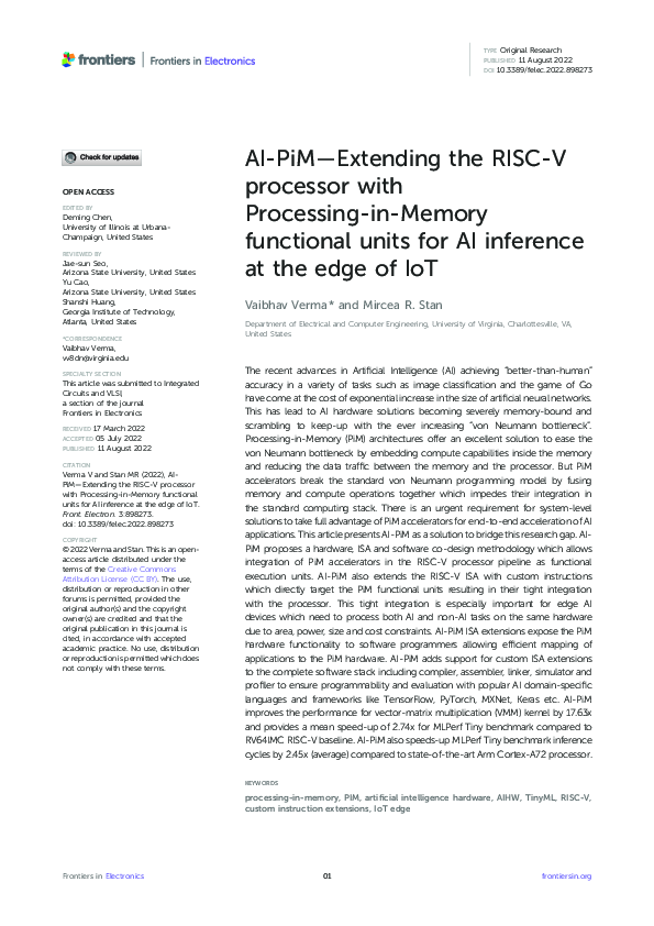 (PDF) AI-PiM—Extending the RISC-V processor with Processing-in-Memory functional units for AI ...