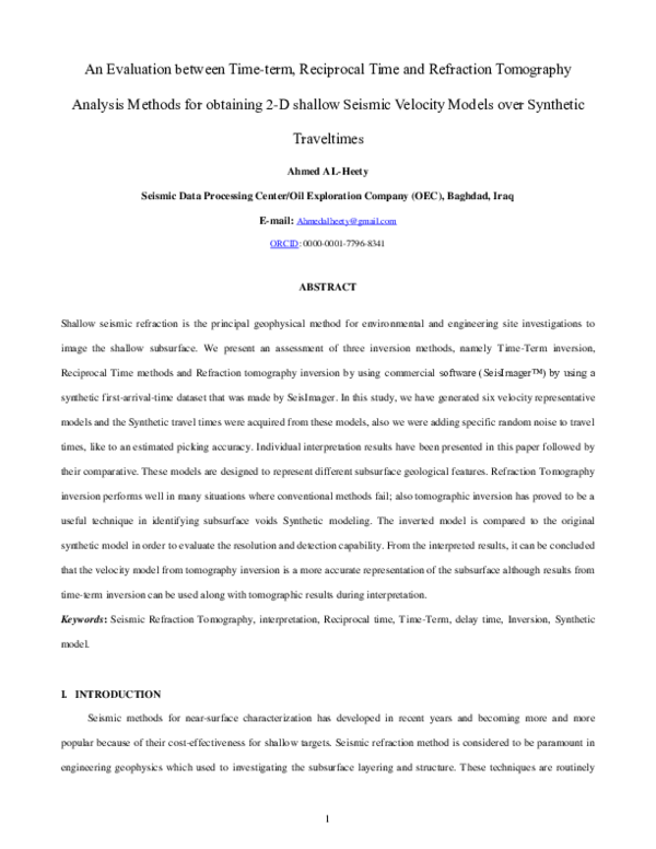 (PDF) An Evaluation between Time-term, Reciprocal Time and Refraction ...