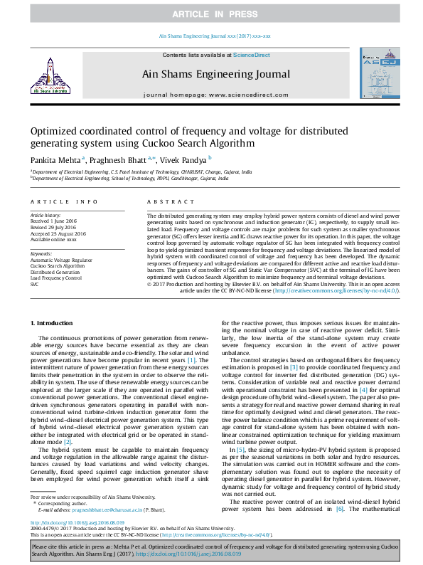 (PDF) Optimized coordinated control of frequency and voltage for distributed generating system ...