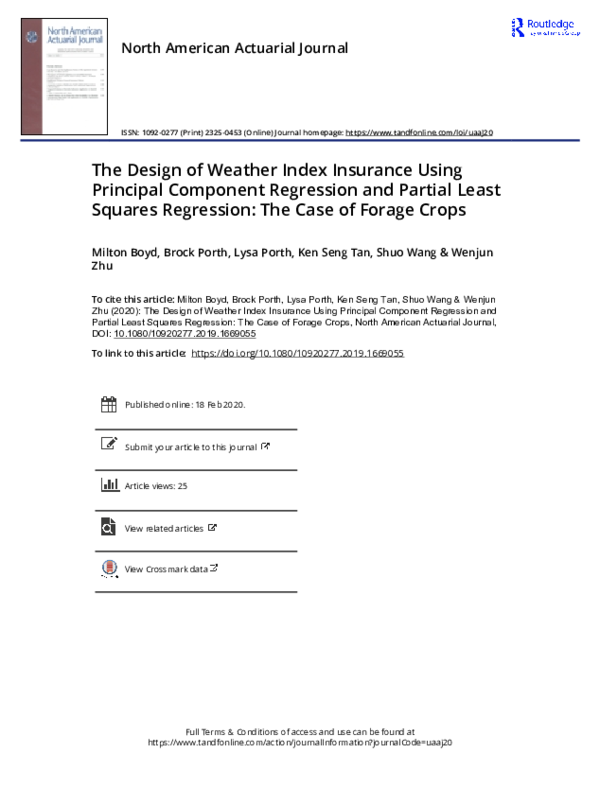 Pdf The Design Of Weather Index Insurance Using Principal Component Regression And Partial