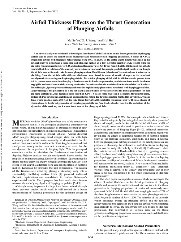 (PDF) Airfoil Thickness Effects on the Thrust Generation of Plunging Airfoils