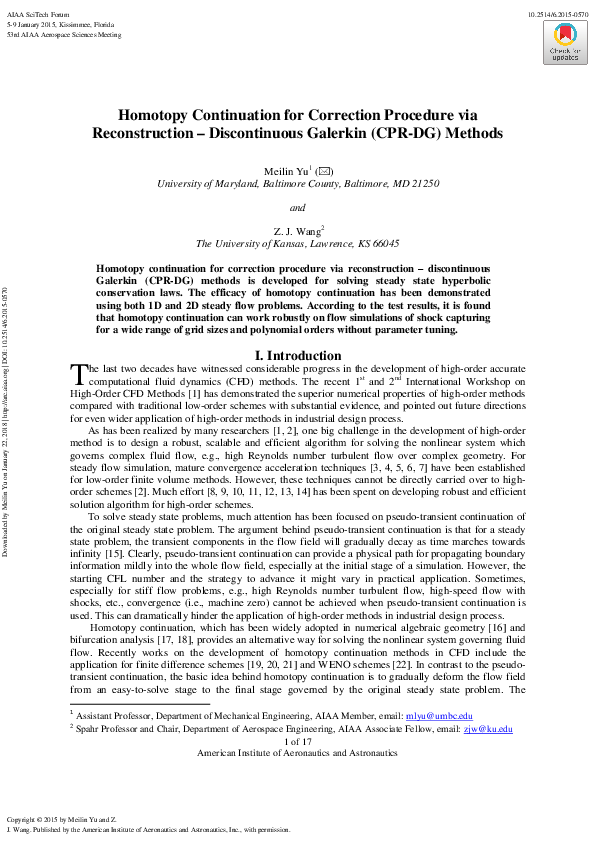 (PDF) Homotopy Continuation for Correction Procedure via Reconstruction - Discontinuous Galerkin ...