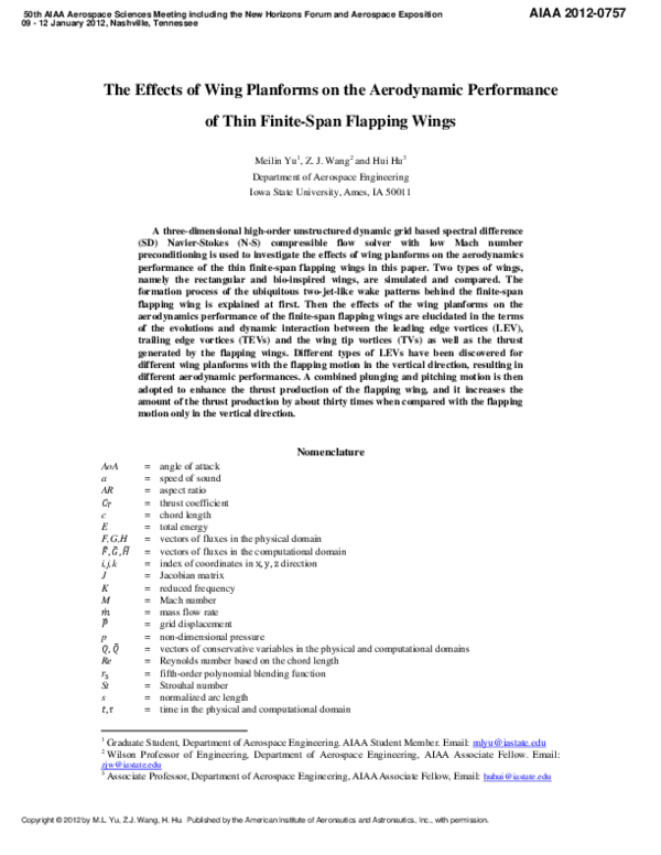 (PDF) The Effects of Wing Planforms on the Aerodynamic Performance of Thin Finite-Span Flapping ...