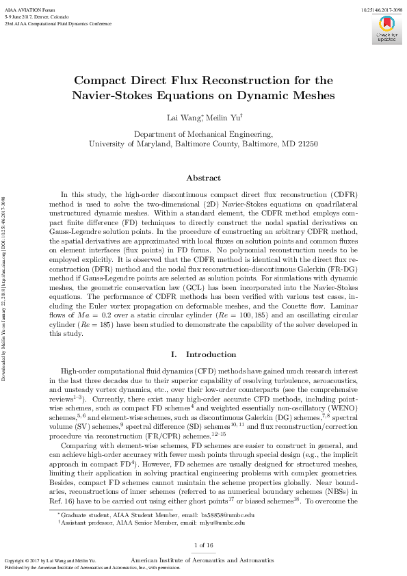 (PDF) Compact Direct Flux Reconstruction for the Navier-Stokes Equations on Dynamic Meshes