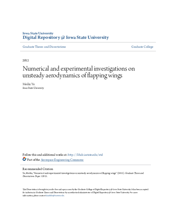 (PDF) Numerical and experimental investigations on unsteady aerodynamics of flapping wings
