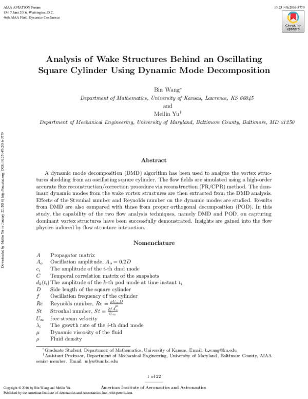 (PDF) Analysis of Wake Structures Behind an Oscillating Square Cylinder Using Dynamic Mode ...