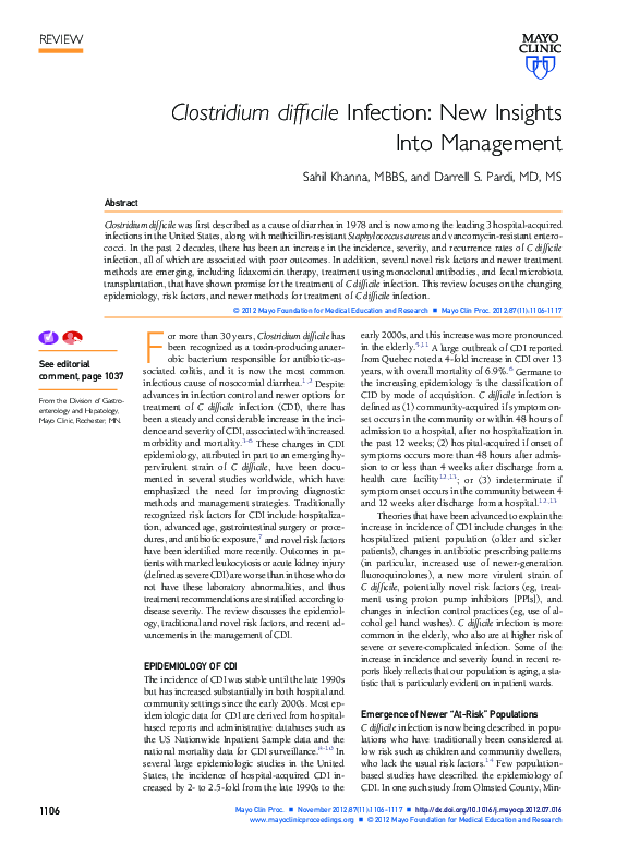 (PDF) Clostridium difficile Infection: New Insights Into Management