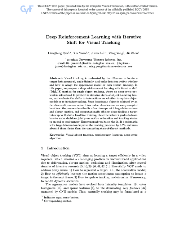 Pdf Deep Reinforcement Learning With Iterative Shift For Visual Tracking