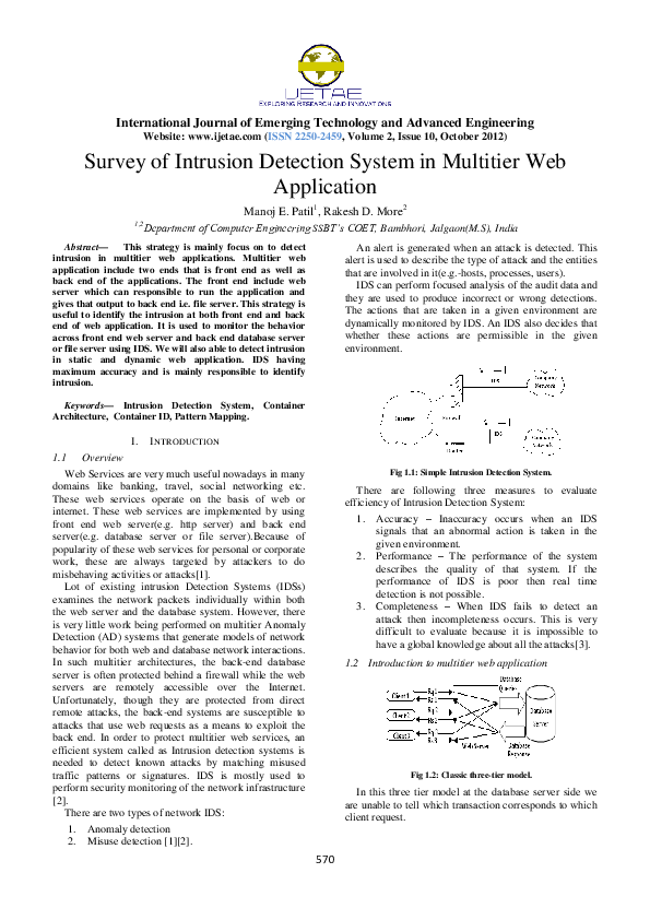 (PDF) Survey of Intrusion Detection System in Multitier Web Application