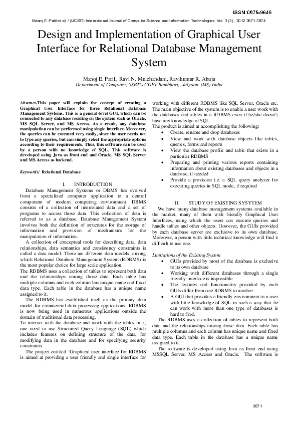 Pdf Graphical User Interface For Three Relational Database