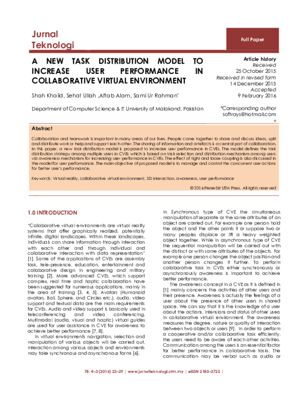 (PDF) A New Task Distribution Model to Increase User Performance in Collaborative Virtual ...