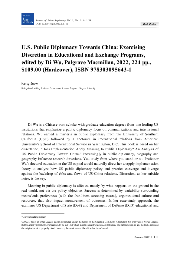 (PDF) U.S. Public Diplomacy Towards China