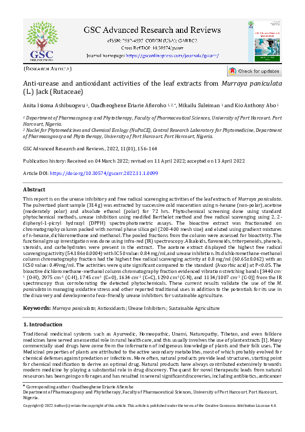 (PDF) Anti-urease and antioxidant activities of the leaf extracts from ...