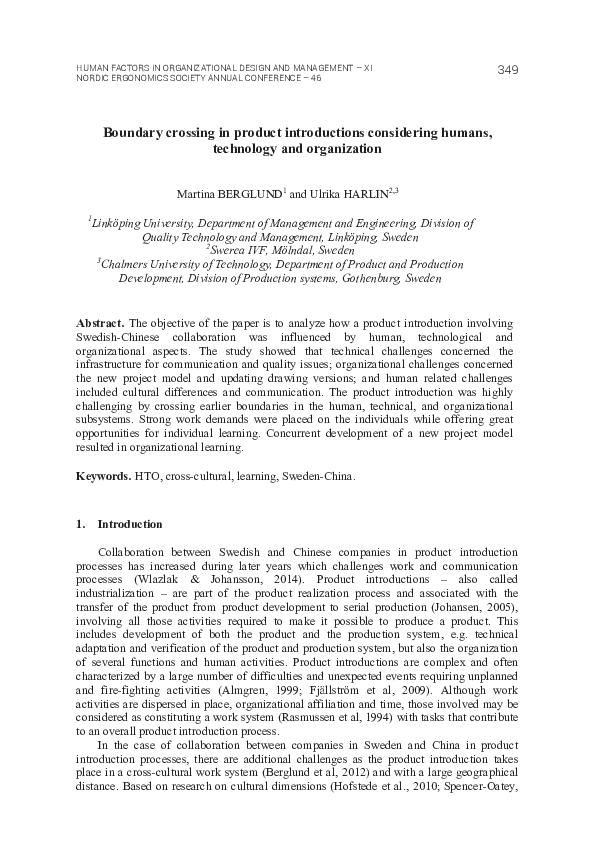 (PDF) Boundary crossing in product introductions considering humans, technology and organization
