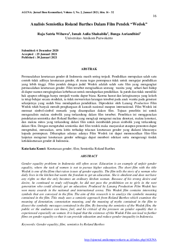 (PDF) Analisis Semiotika Roland Barthes Dalam Film Pendek “Wedok”