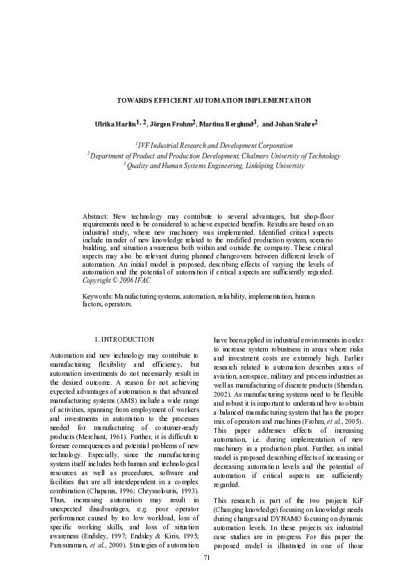 (PDF) Towards efficient automation implementation | Ulrika Harlin - Academia.edu