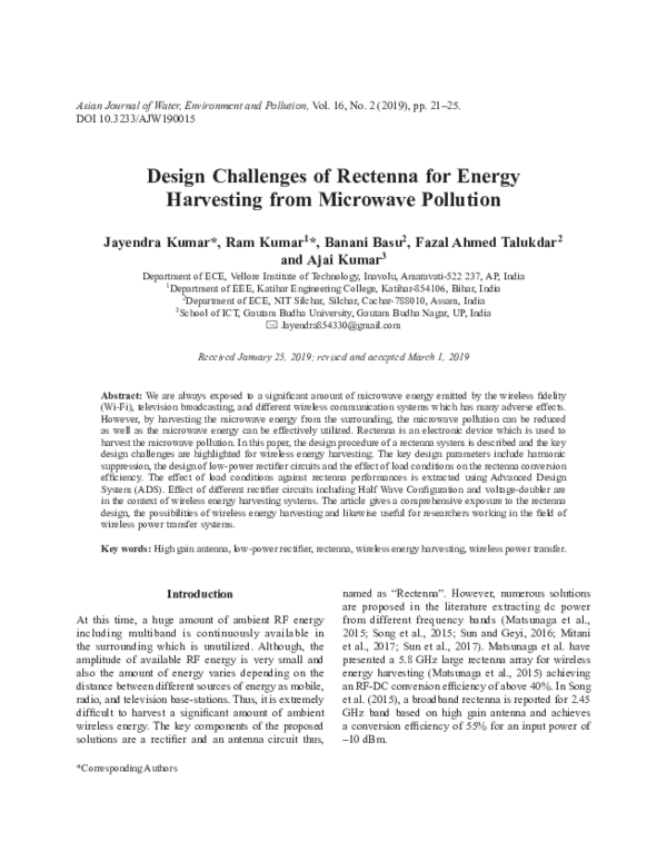 (PDF) Design Challenges of Rectenna for Energy Harvesting from ...