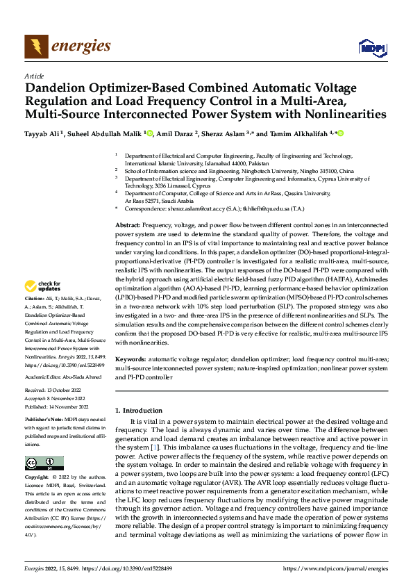 (PDF) Dandelion Optimizer-Based Combined Automatic Voltage Regulation and Load Frequency Control ...