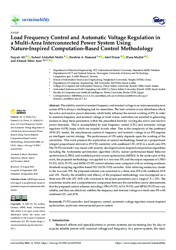 Pdf Load Frequency Control And Automatic Voltage Regulation In A