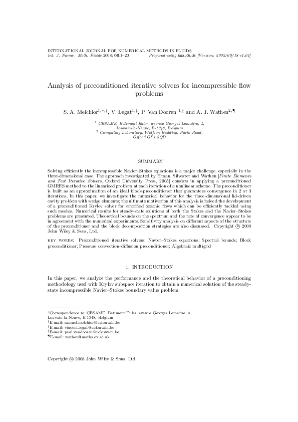 Pdf Analysis Of Preconditioned Iterative Solvers For Incompressible