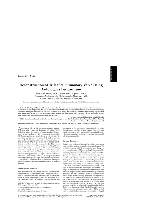 (PDF) Reconstruction of Trileaflet Pulmonary Valve Using Autologous ...