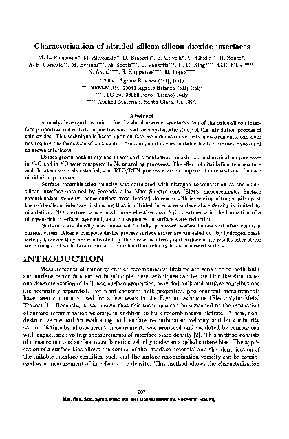 (PDF) Characterization of nitrided silicon-silicon dioxide interfaces