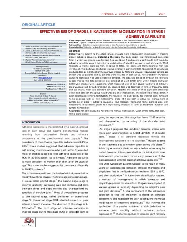 (PDF) EFFECTIVENESS OF GRADE I, II KALTENBORN MOBILIZATION IN STAGE I ...