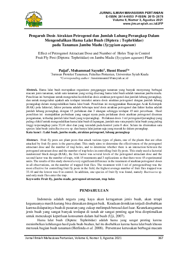 (PDF) Keefektifan Dosis Atraktan Petrogenol dan Jumlah Lubang Perangkap ...