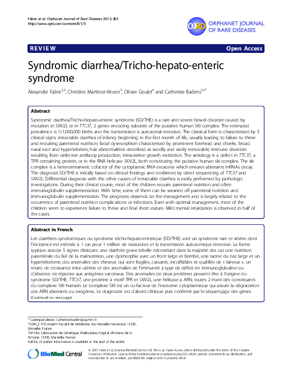(PDF) Syndromic diarrhea/Tricho-hepato-enteric syndrome