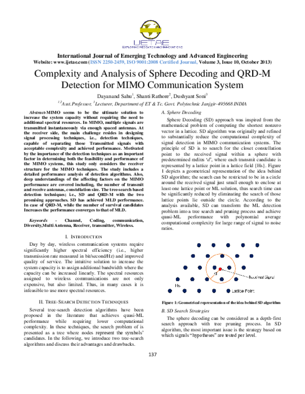 (PDF) Analysis of Sphere Decoding and QRD-M in MIMO Systems