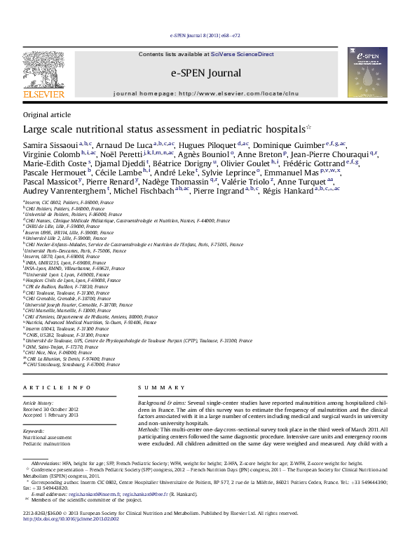 (PDF) Large scale nutritional status assessment in pediatric hospitals