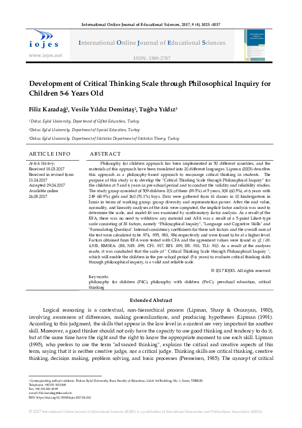 (PDF) Development of Critical Thinking Scale through Philosophical ...