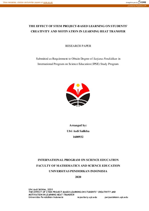 (PDF) The Effect of Stem Project-Based Learning on Students’ Creativity and Motivation in ...