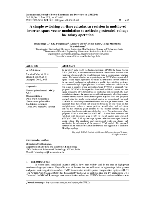 Pdf A Simple Switching On Time Calculation Revision In Multilevel Inverter Space Vector