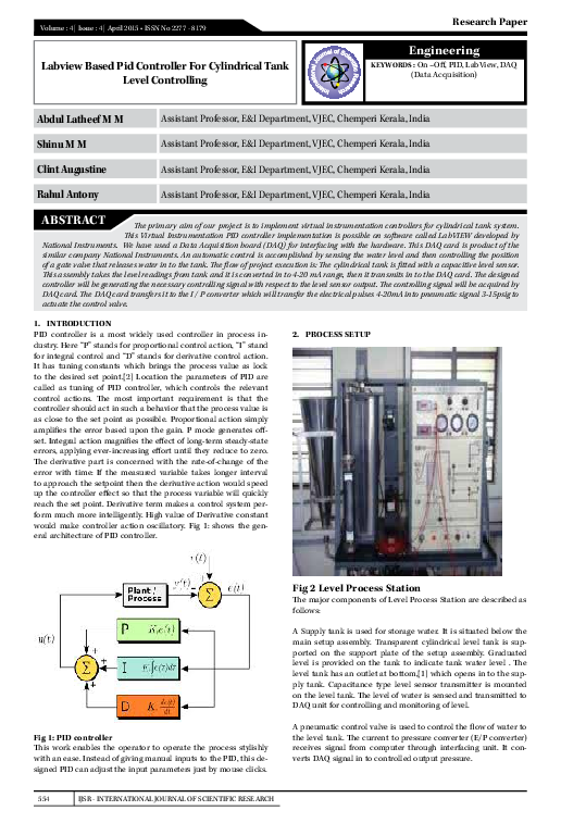 (PDF) Labview Based Pid Controller for Cylindrical Tank Level Controlling