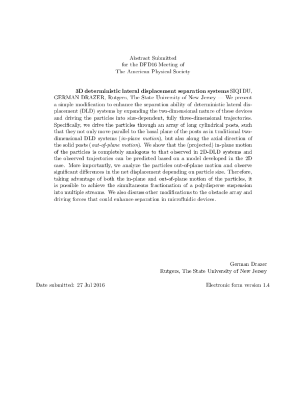 (PDF) 3D deterministic lateral displacement separation systems | Siqi Du - Academia.edu