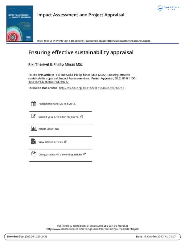 (PDF) Ensuring effective sustainability appraisal