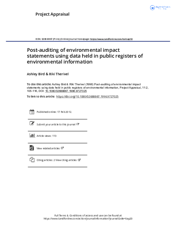 (PDF) Post-auditing of environmental impact statements using data held ...