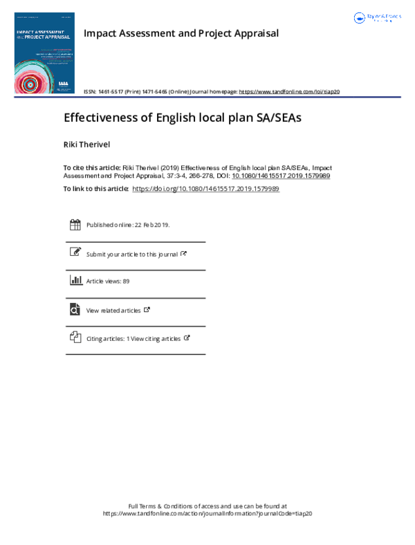 (PDF) Effectiveness of English local plan SA/SEAs