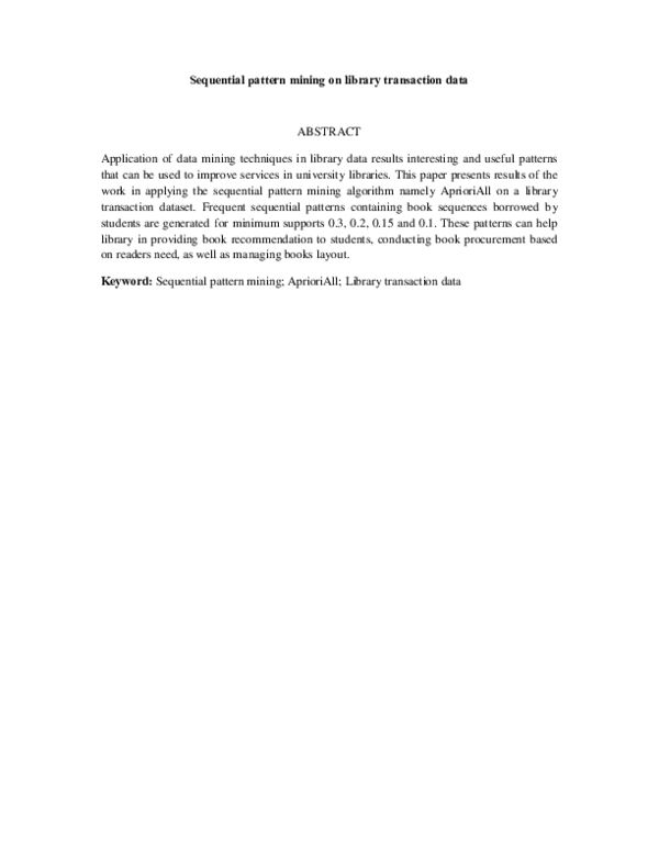 Pdf Sequential Pattern Mining On Library Transaction Data