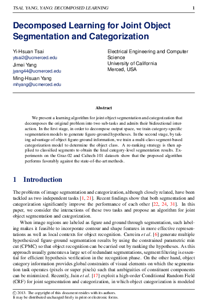 (PDF) Decomposed Learning for Joint Object Segmentation and Categorization