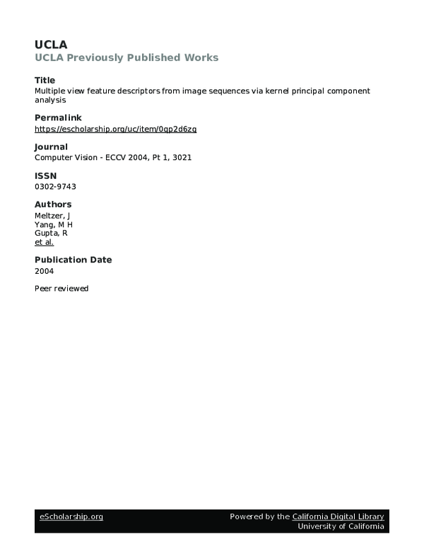 Pdf Multiple View Feature Descriptors From Image Sequences Via Kernel