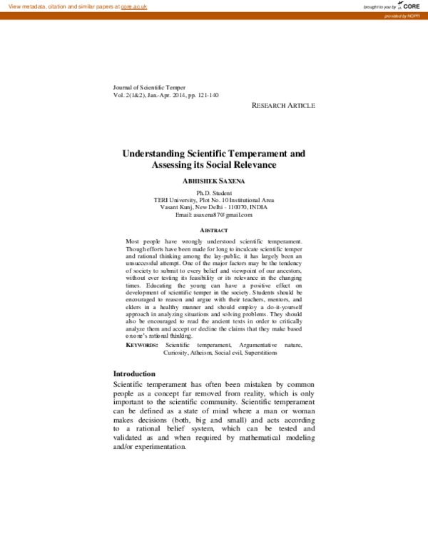 (PDF) Understanding Scientific Temperament and Assessing its Social ...