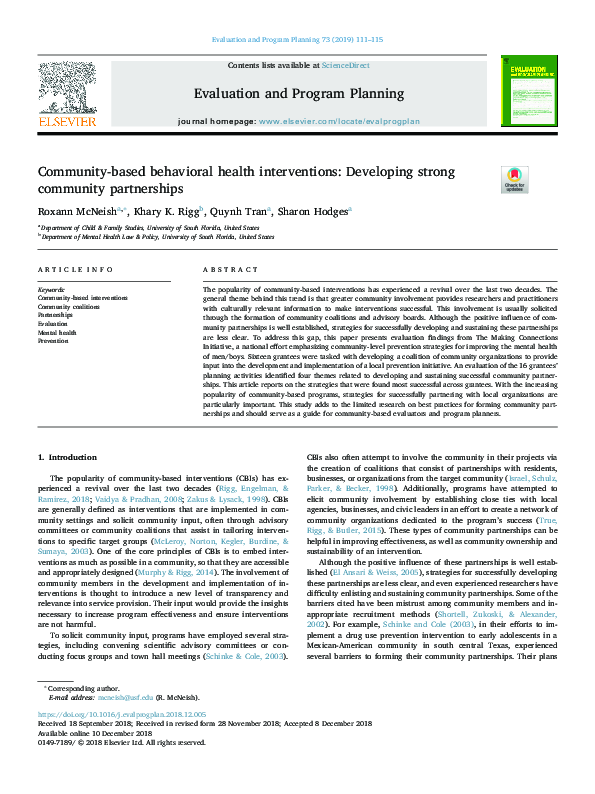 (PDF) Community-based behavioral health interventions: Developing ...