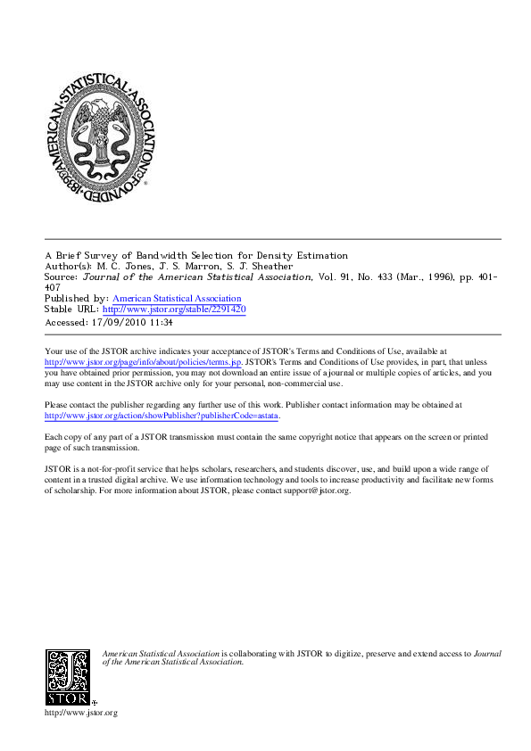 Pdf A Brief Survey Of Bandwidth Selection For Density Estimation