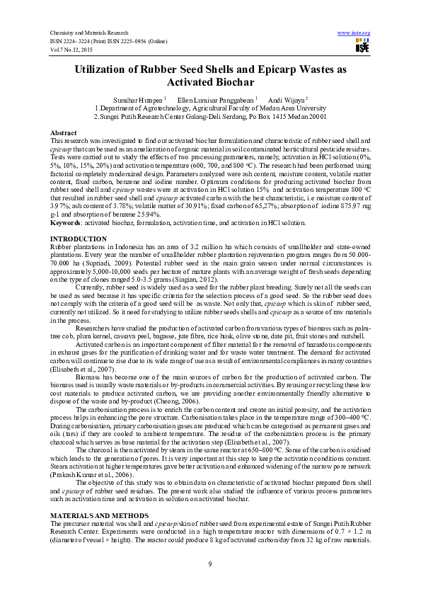 (PDF) Utilization of Rubber Seed Shells and Epicarp Wastes as Activated ...